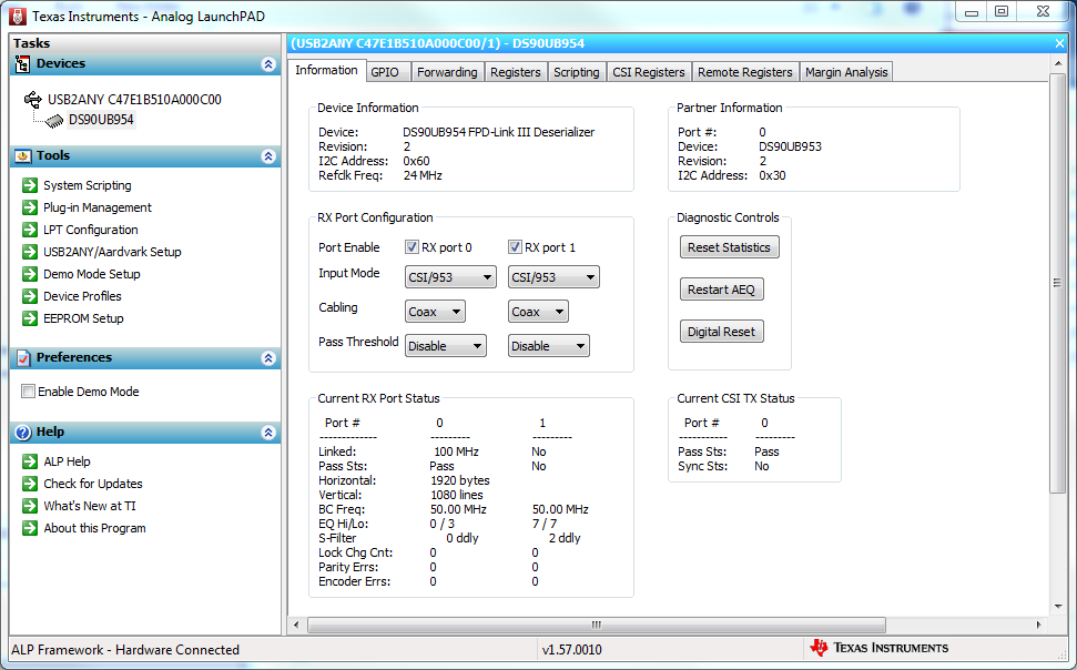 DS90UB954-Q1EVM: Need profiles and scripts with DS90UB954/953-Q1 EVM - Interface forum ...