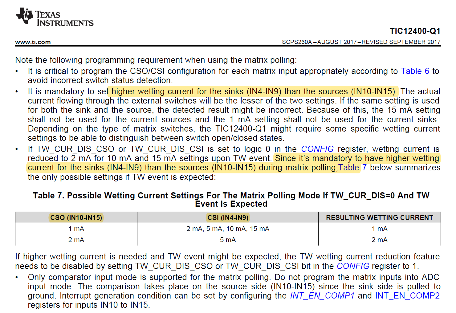 TIC12400-Q1: Matrix mode configuration - Interface forum - Interface - TI E2E support forums