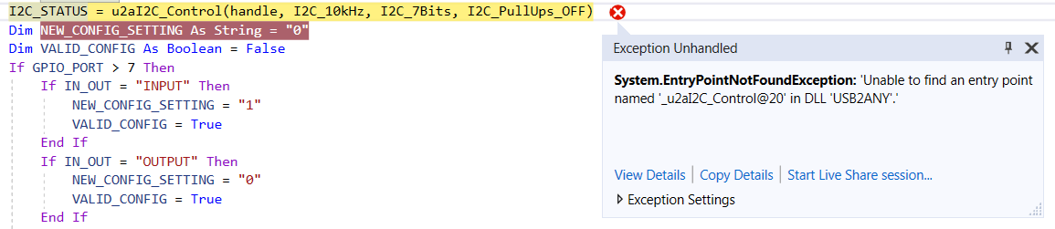 USB2ANY: Issues trying to use the I2C API call u2aI2C_Control ...