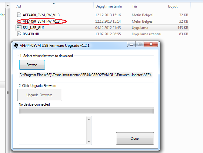 Problem with AFE4490SPO2EVM GUI V2.0 Firmware Upgrading and .exe running - Amplifiers forum ...