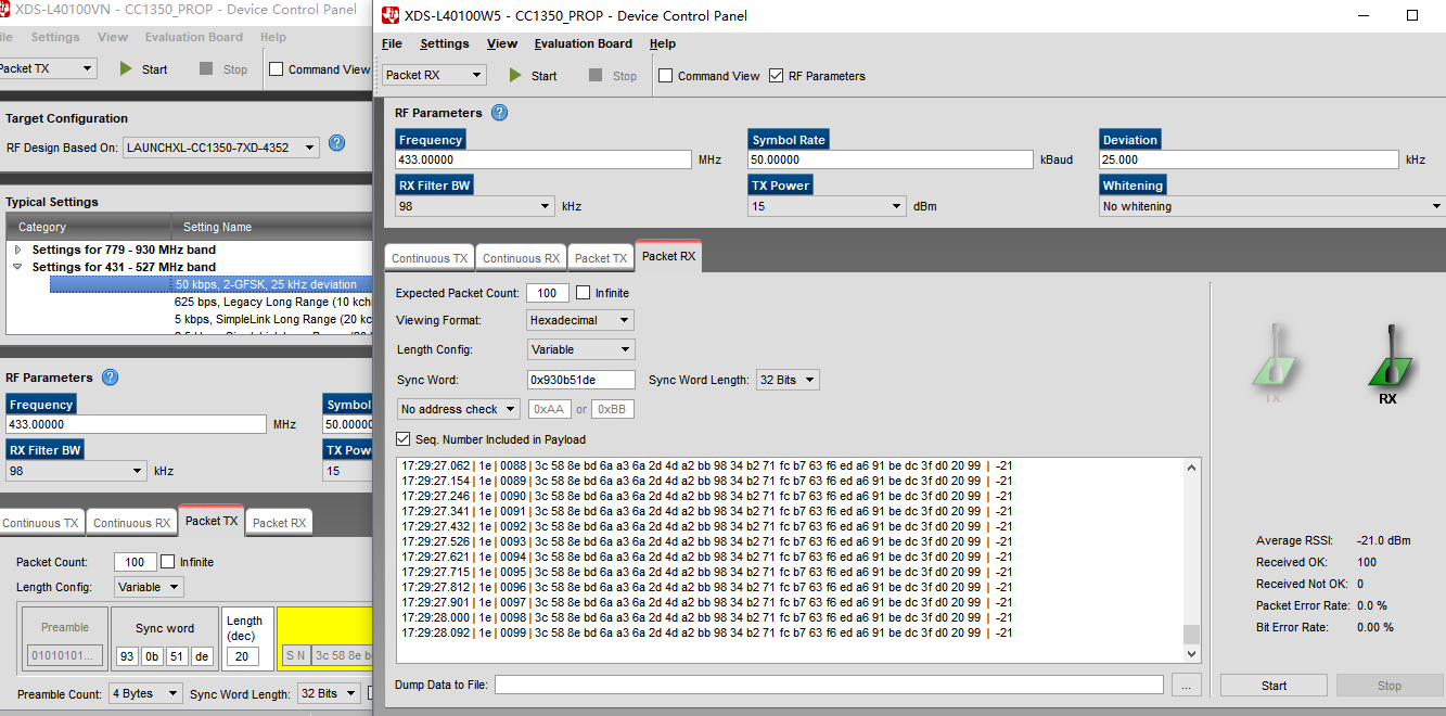 LAUNCHXL-CC1310: why to get defferent signal intensity between SmartRF Studio from running ...