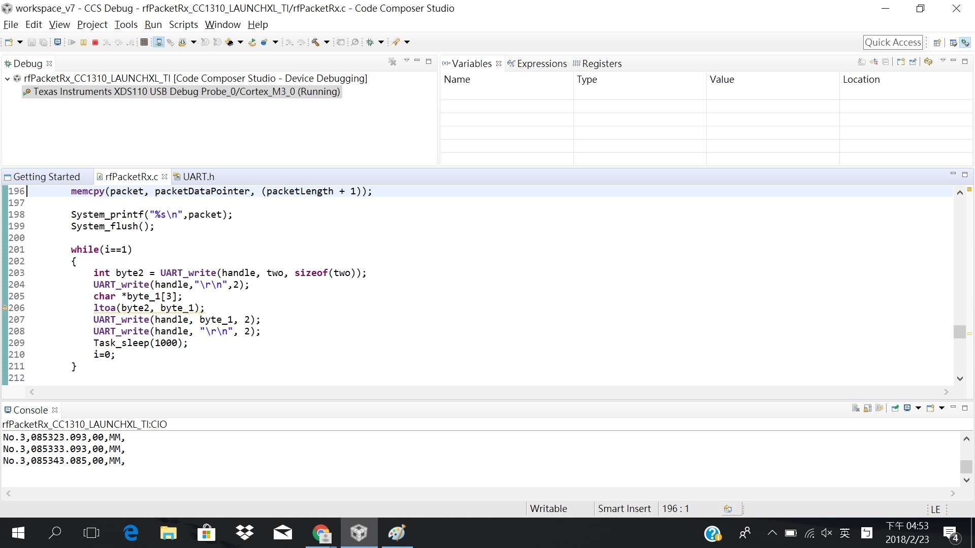 CCS/LAUNCHXL-CC1310: Send CC1310 data to APP via UART by using bluetooth (hc-05) problem - Sub-1 ...