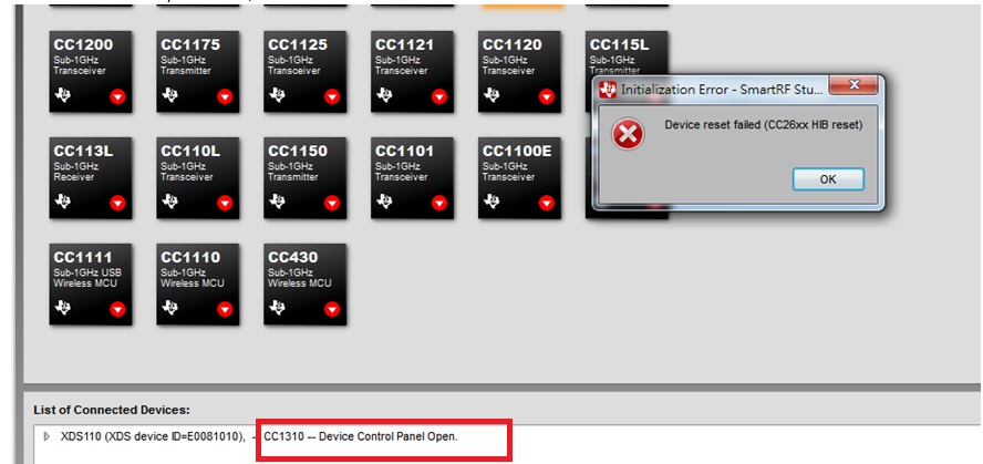 CC1310: CC1310 SmartRF studio7 control problem - Sub-1 GHz forum - Sub-1 GHz - TI E2E support forums