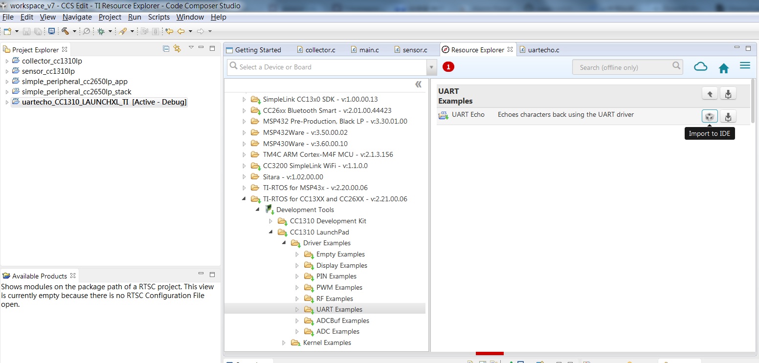 Questions About Uartecho Example With Cc1310 Sub 1 Ghz Forum Sub 1 Ghz Ti E2e Support Forums