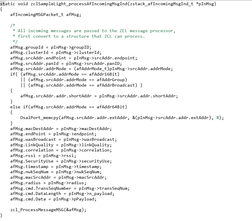 Cc2652r Zclprocessafincomingmsgind Read Raw Custom Data Packet Zigbee And Thread Forum