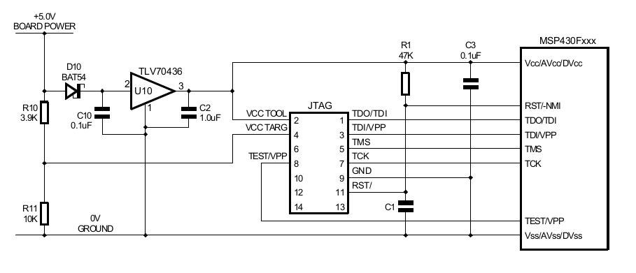 MSP430Fxxx: 4-wire JTAG: How to get rid of the Vcc switch/jumper. - MSP ...