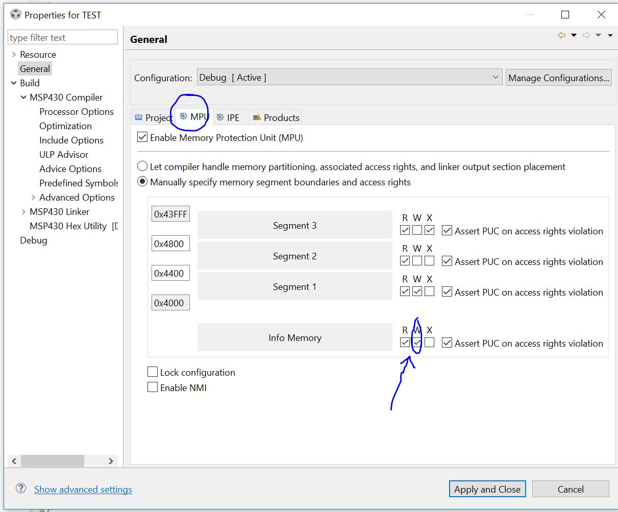 CCS/MSP430FR5994: Creating FRAM section that is not erased by the debugger. - MSP low-power ...