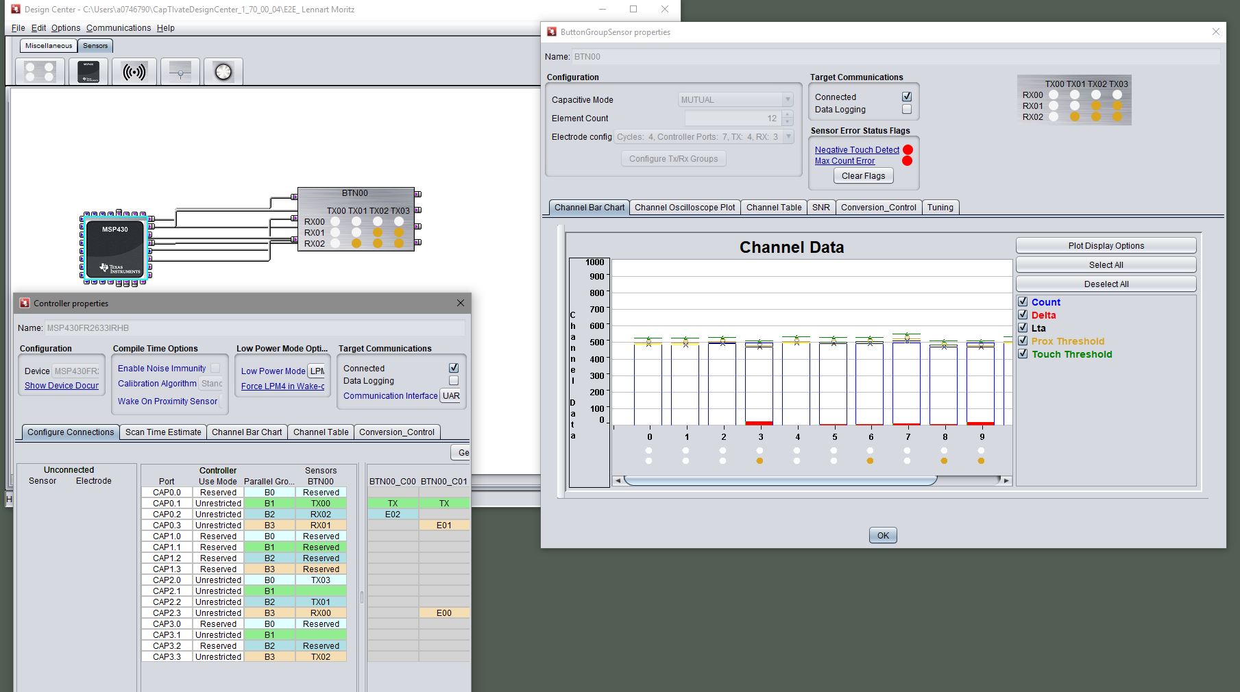 MSP430FR2633: CapTivate Design Center doesn't display sensor data. - MSP low-power ...