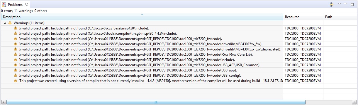 CCS/TDC1000-TDC7200EVM: Errors when building the original firmware - MSP low-power ...