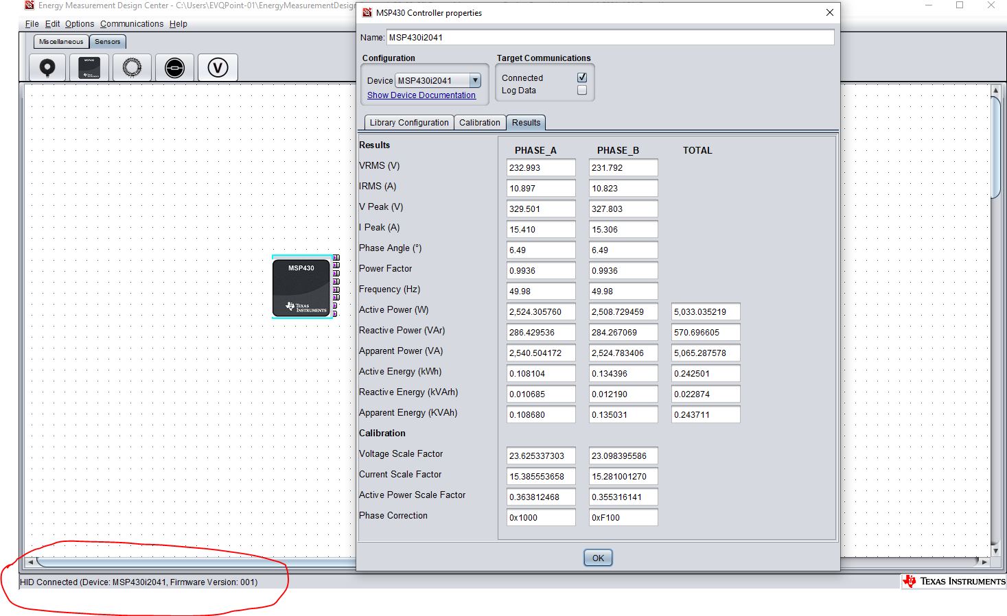 MSP430I2041: HID Bridge (MSP-EXP430F5529LP) is not communicating with Energy Measurement Design ...