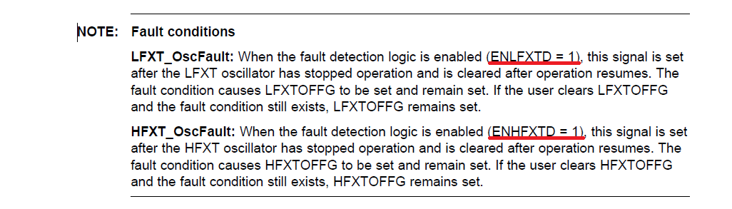 Where Is Setting Register For Oscillator Fault Detection Enable Enhfxtd In Msp430fr5xxfr6xx