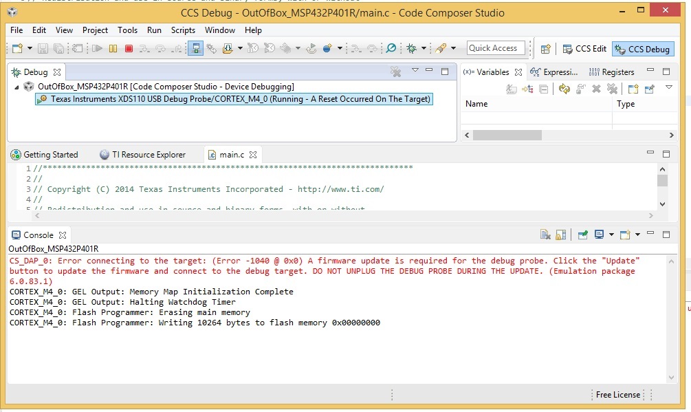 MSP432P401R - Error -1063 @ 0x0 - MSP low-power microcontroller forum ...