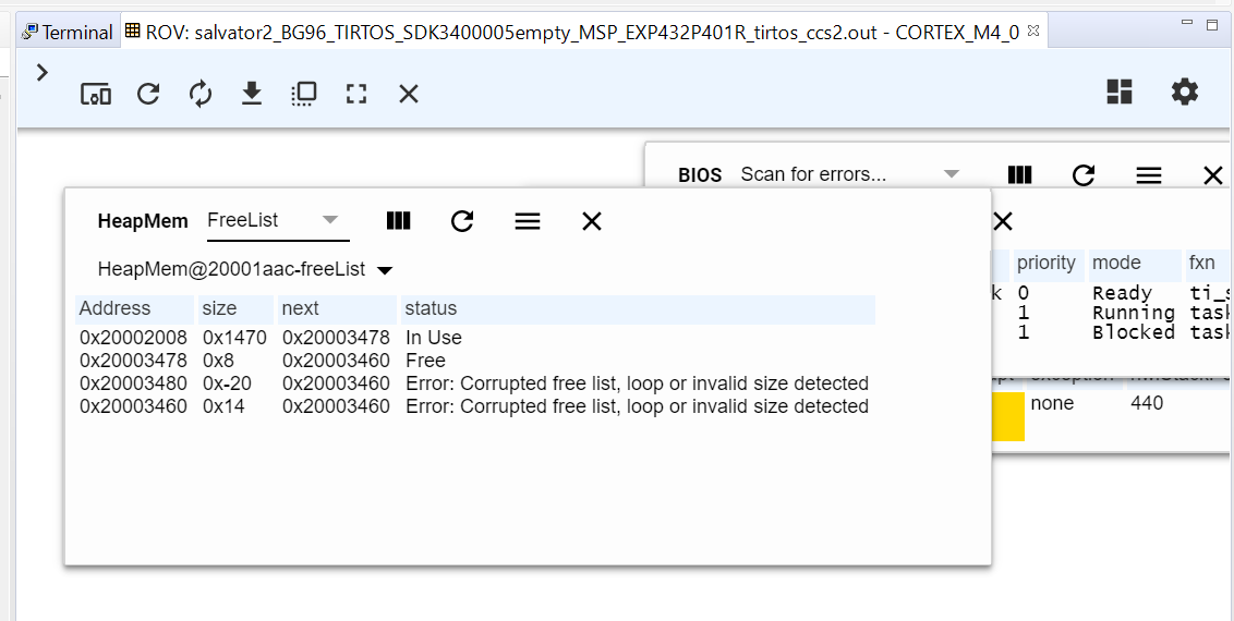 Msp432p401r Heap Error Error Corrupted Free List Loop Or Invalid