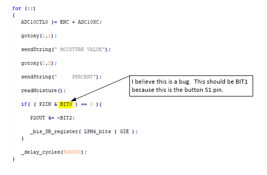 MSP430F5529: Port configuartion for soil moisture sensor and LCD - MSP low-power microcontroller ...