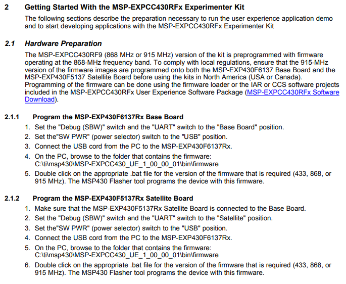 Msp Expcc430rfx Programming The Satellite Board Msp Low Power