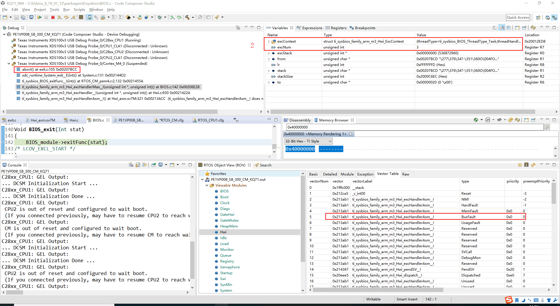 Tms320f28388d Sysbios Unexpected Cm Core Bios Abort C2000