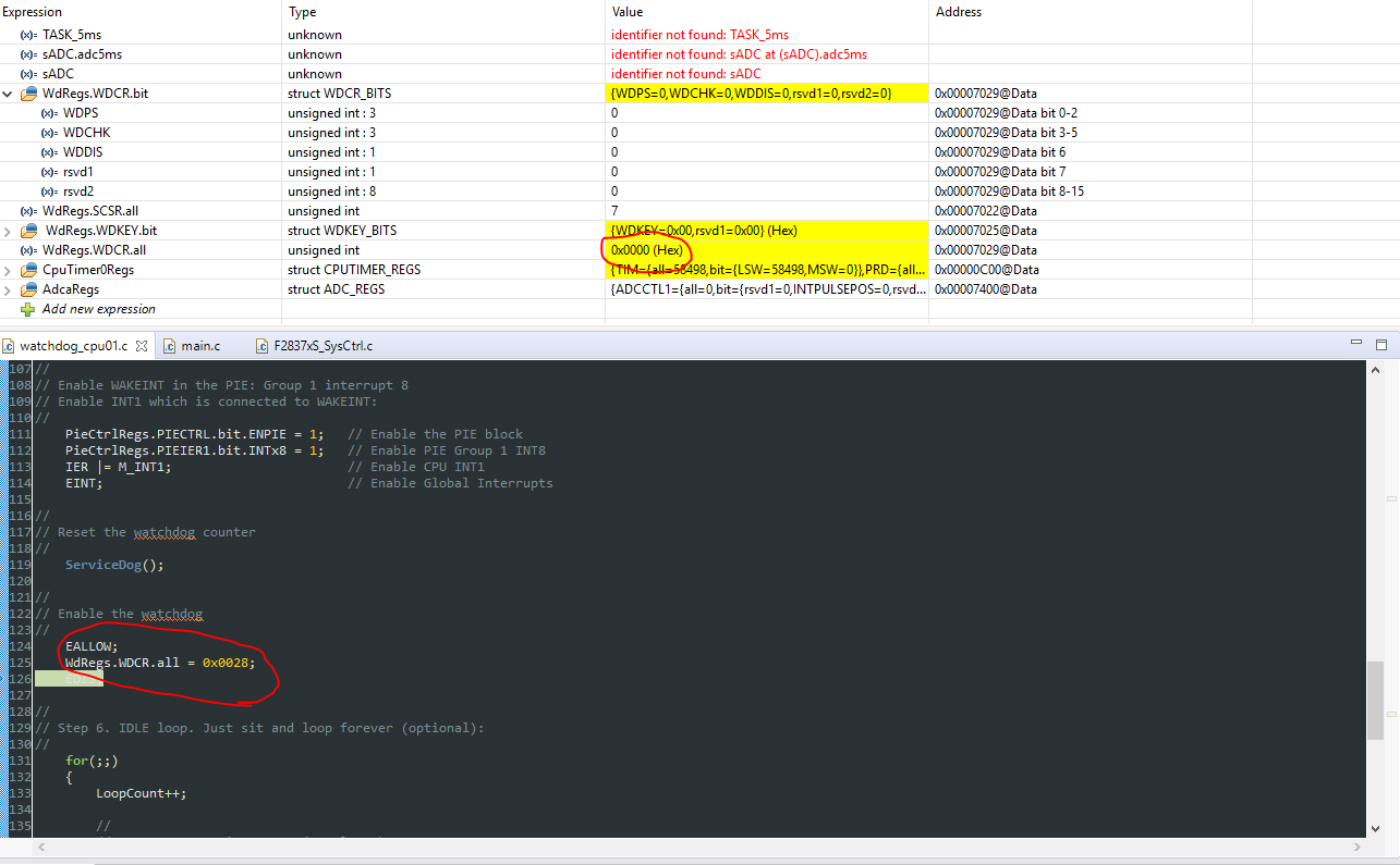 CCS/TMS320F28377S: Wdregs cannot be set correctly - C2000 microcontrollers forum - C2000™︎ ...