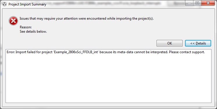 Error Import Failed For Project Example2806xsciffdlbint Because