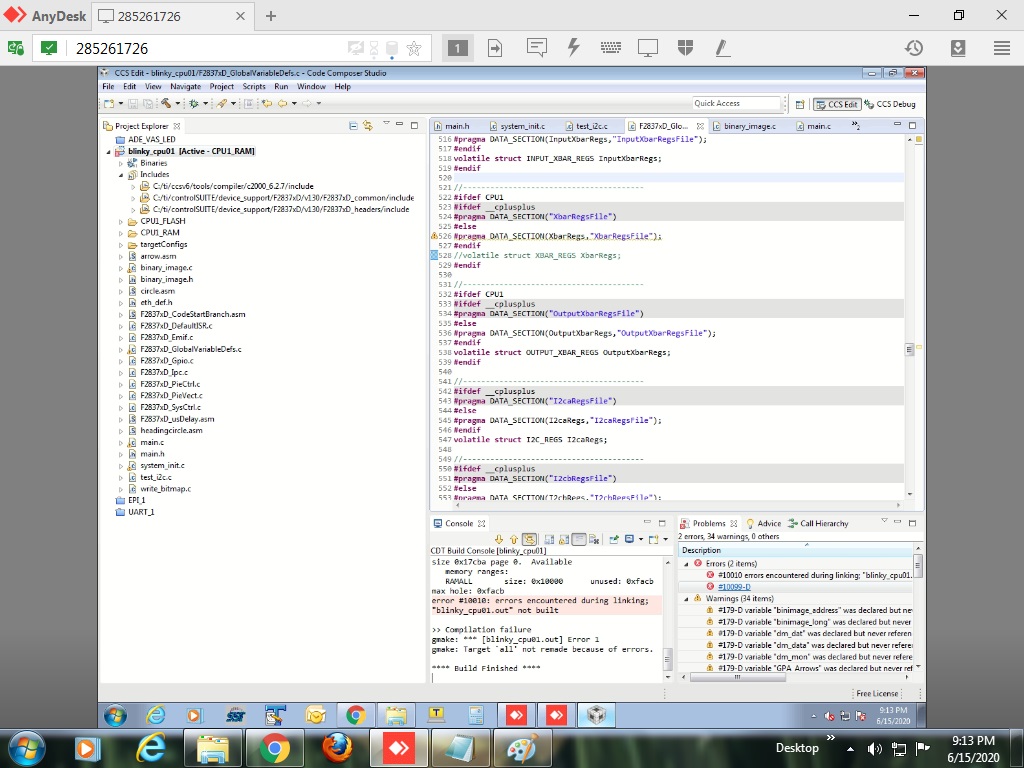 CCS/TMS320F28377D: error #10010 and error #10099D in TMS320F28377D controller? - C2000 ...