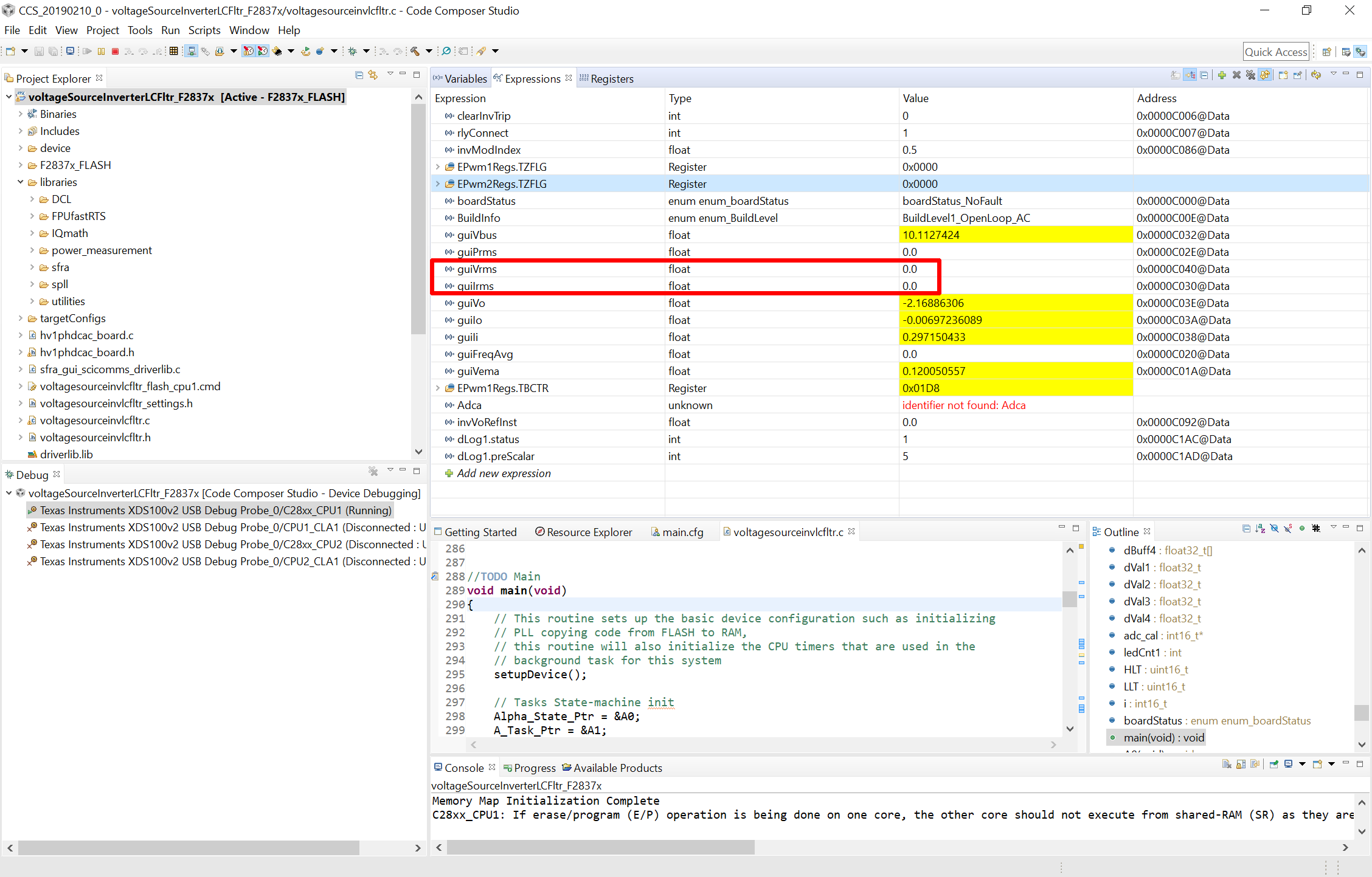 CCS/TMS320F28377D: TIDM-HV-1PH-DCAC/POWER_MEAS_SINE_ANALYZER -- Unable to get a voltage ...