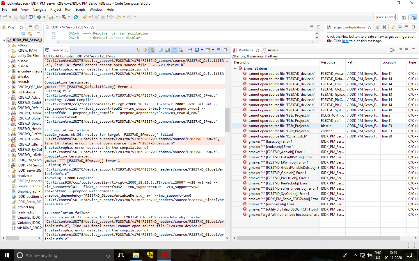 CCS/TMDSCNCD28379D: Unable to compile and RUN IDDK_PM_Servo_F2837x program - C2000 ...