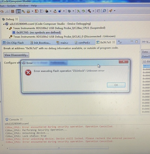 Tms320f280049 Need To Reset The Mcu That Be Able To Unsecure The Memory C2000