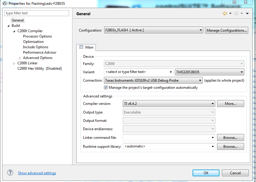 Build settings to use CC2803X ISO DIMM REV 1.3 control card with DIM100 ...