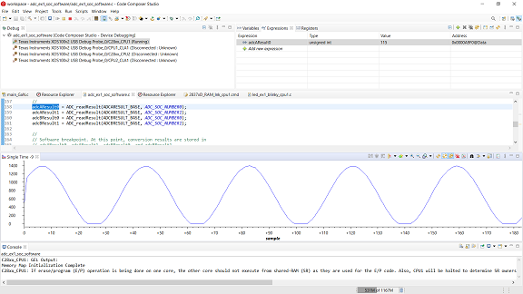 LAUNCHXL-F28379D: External Power Supply and debug via USB with "adc_ex1 ...