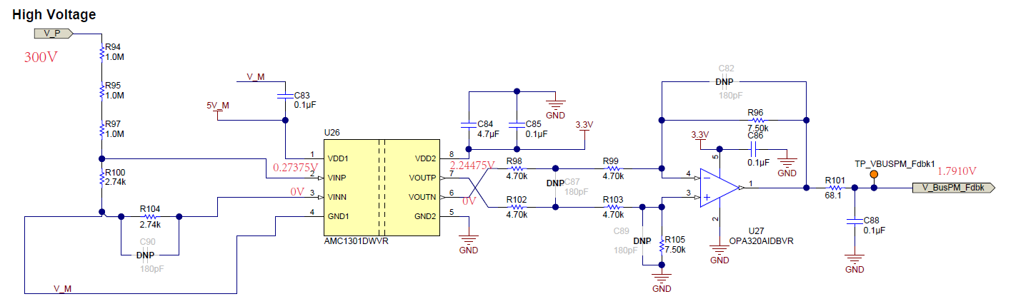 CCS / TIDM-1000： three-phase Vienna:TP_VBUSPM_Fdbk1 and TP_VBUSMN_Fdbk1（The measured value is ...