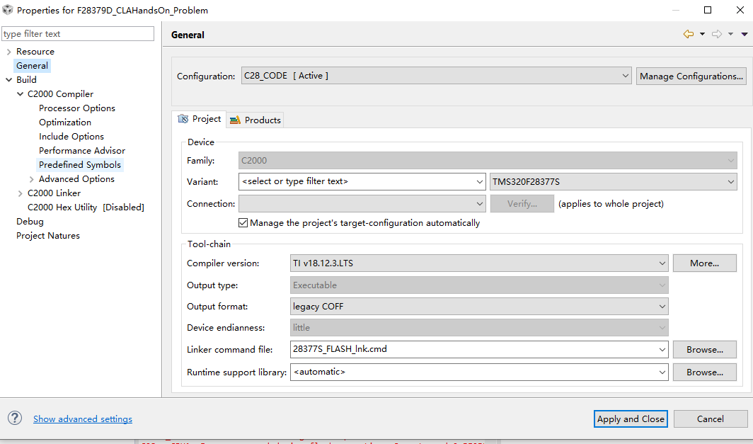 [参考译文] CCS/LAUNCHXL-F28377S：在构建配置设置为活动时没有 CLA_Code - C2000™︎ 微控制器（参考译文帖）(Read Only) - C2000™︎ 微 ...