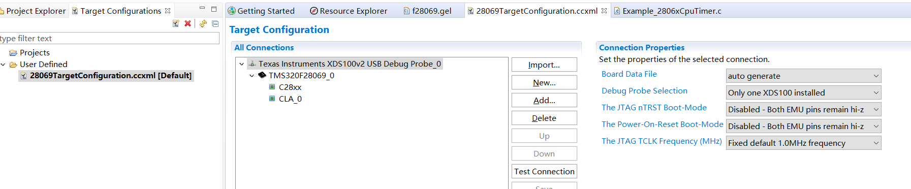 CCS/TMS320F28069: The debug probe reported an error. Confirm debug probe configuration and ...