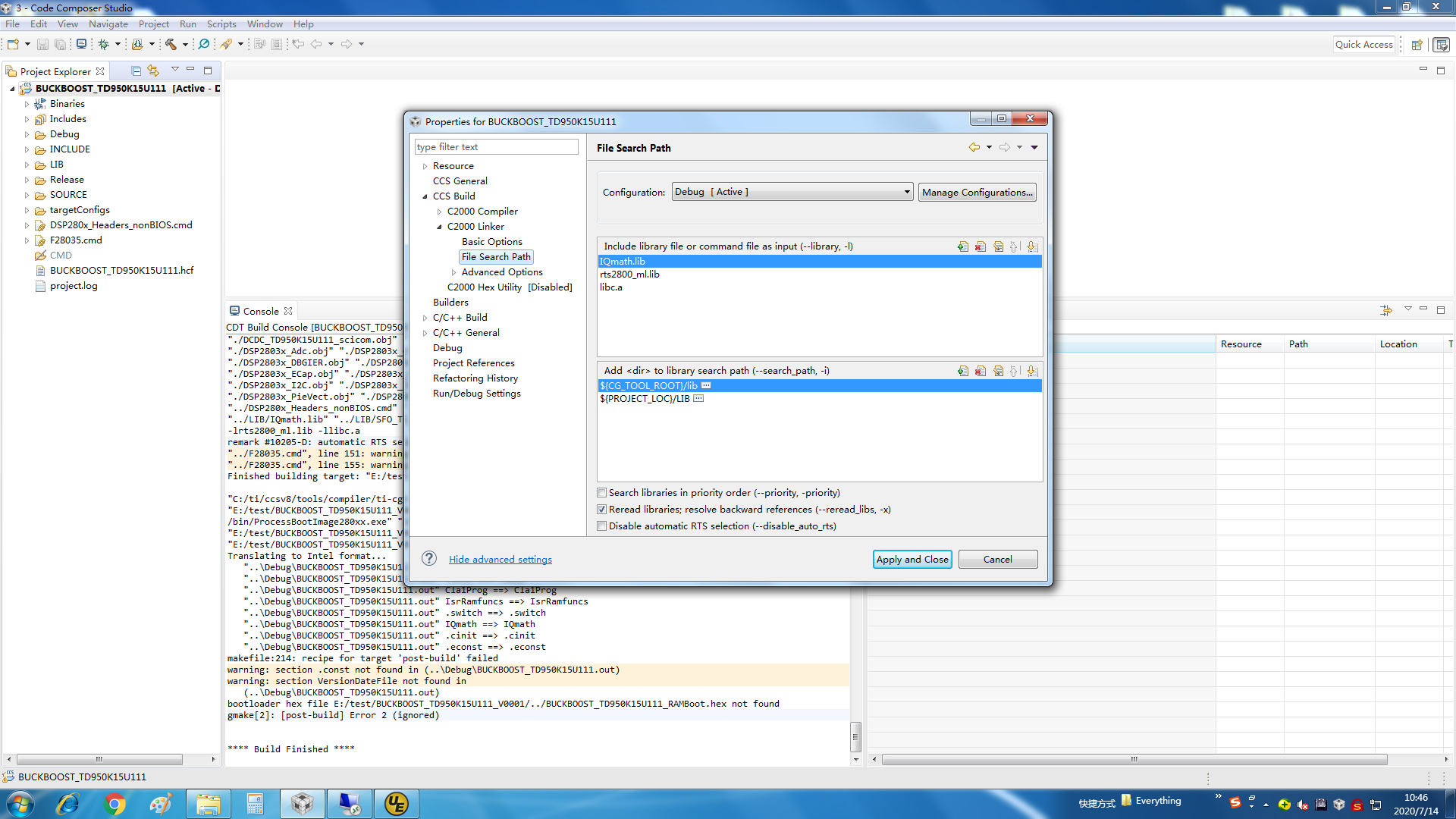 CCS/TMS320F28035: gmake: *** No rule to make target - C2000 ...