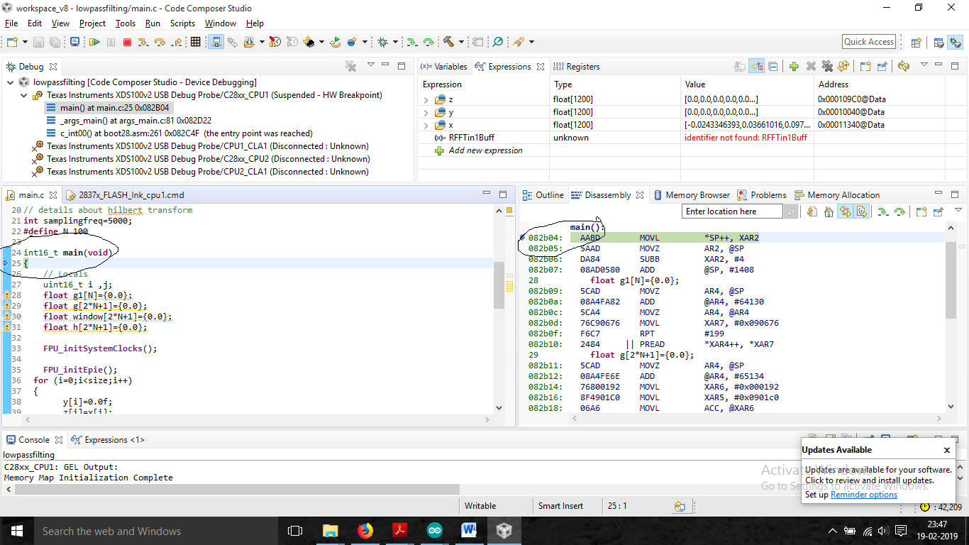 Compiler/TMS320F28379D: the program stopped inside main program without full execution of the ...