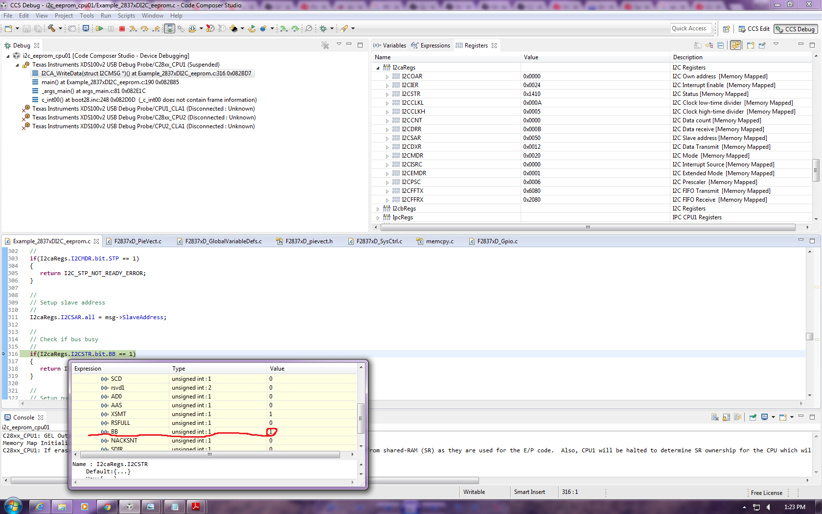 TMS320F28379D: Could not observe SCL or SDA with an oscilloscope when ...