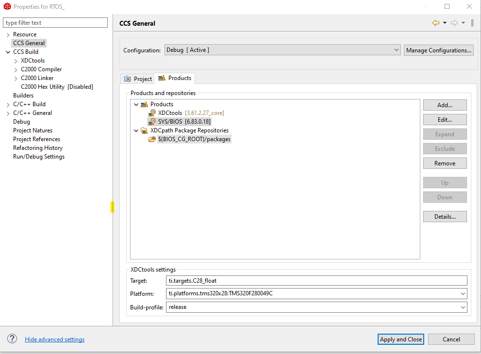 Compiler/TMS320F280049C: XDCtools problem compilation with RTOS compilation. - C2000 ...