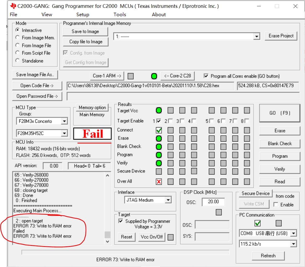 CCS/F28M35H52C: Is it possible to download Core ARM and Core C28 by C2000-GANG together(just one ...