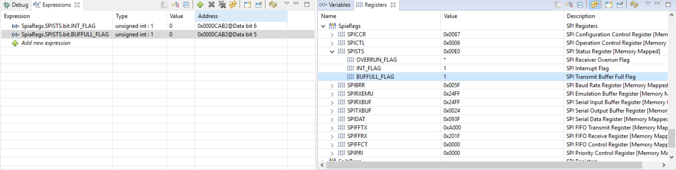 CCS/TMS320F28377S: ISSUE COMMUNICATING WITH SPI + ODD DISCREPENCY BETWEEN VARIABLE AND REGISTER ...