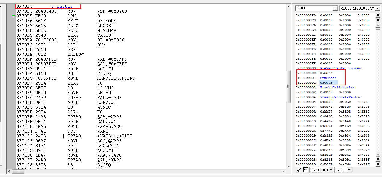CCS/TMS320F28033: how the C28xx get into the Entry point respectively in emulation and ...