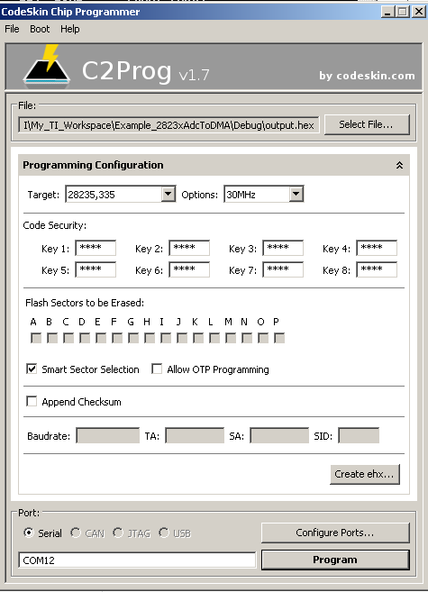 C2Prog via SCI-A using the F28335 controlCARD Release 2.2 Sector Violation... - C2000 ...