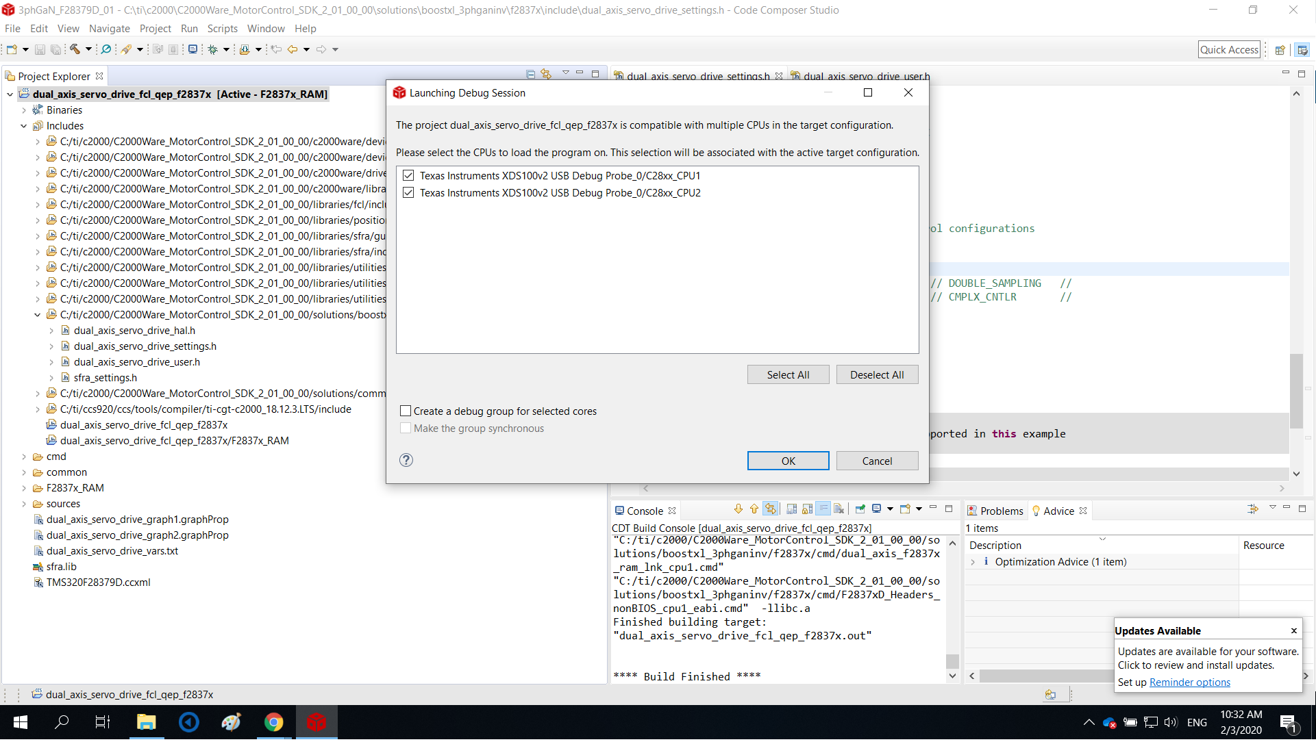 CCS/C2000WARE-MOTORCONTROL-SDK: BOOSTXL-3phGaNInv bundle example project debug doesn't work ...