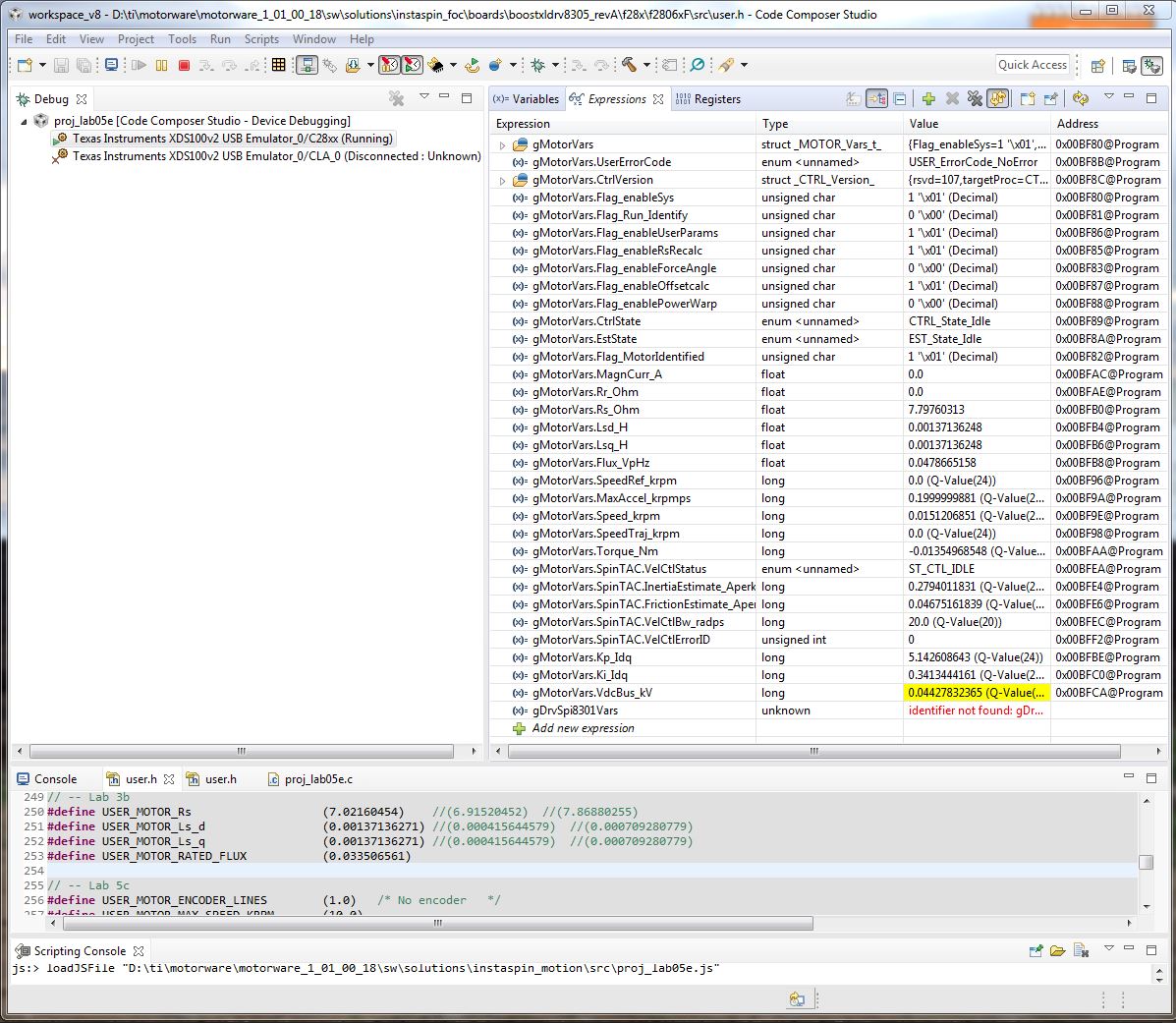 LAUNCHXL-F28069M: Lab5e and missing gMotorVars.SpinTAC.VelCtlBwScale ...
