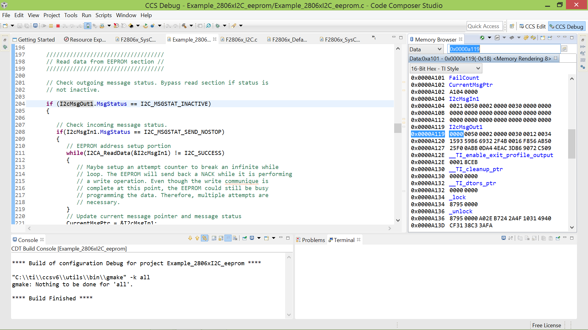 Tms320f28069 I2c Sample Program Not Working Not Able To See The Write Or Read Of The Eeprom