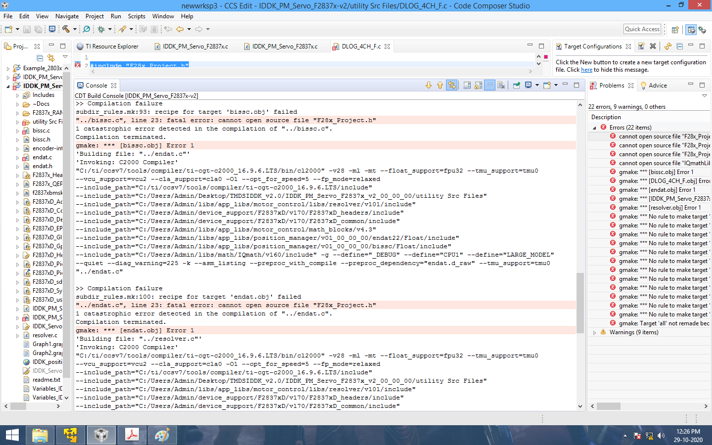 CCS/TMDSCNCD28379D: Unable to compile and RUN IDDK_PM_Servo_F2837x ...