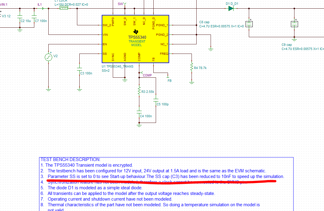 TPS55340: Soft-start parameter in TINA-TI model? - Power management ...