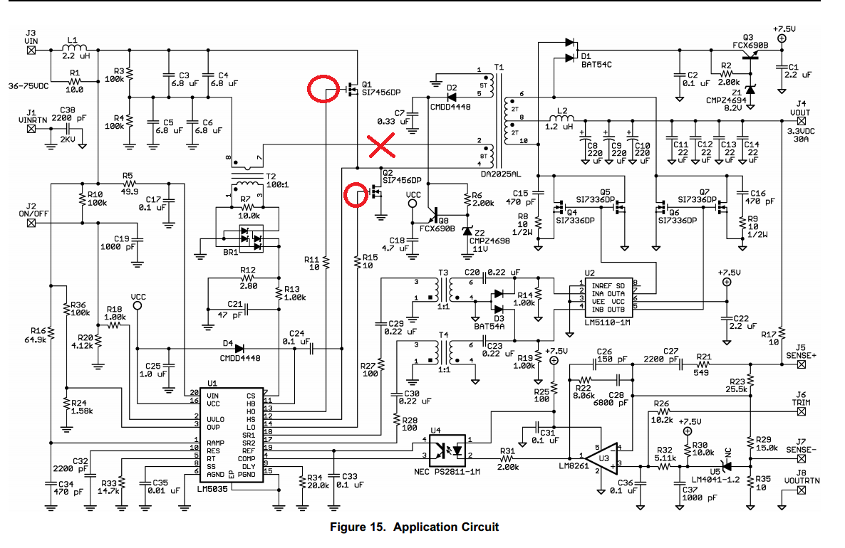 LM5035: LM5035-based half-bridge circuit output open loop - Power ...