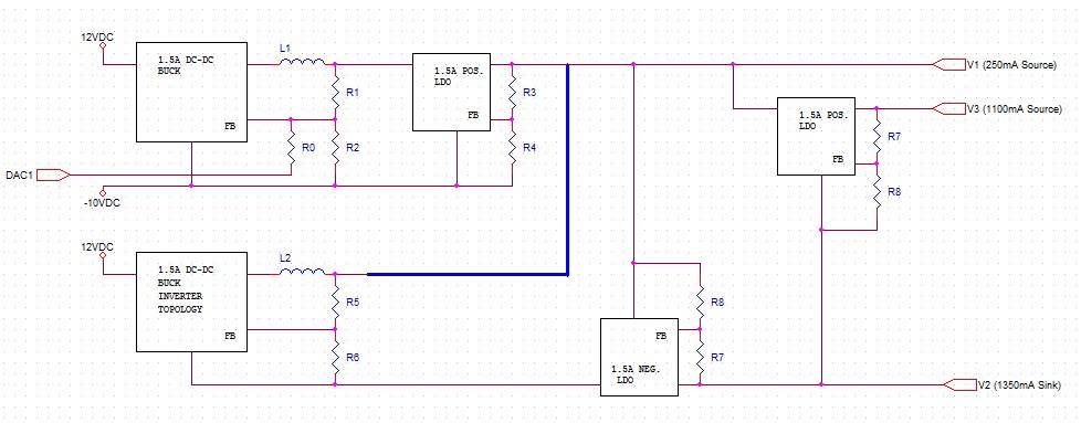 Three output positive/negative tracking supply from 12VDC - Power ...