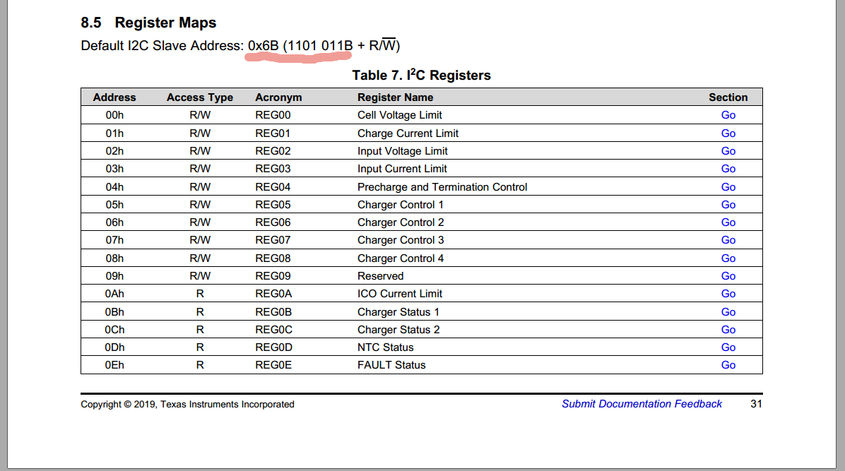 BQ25887: Wrong i2c slave address in the datasheet (rev.A) - Power management forum - Power ...