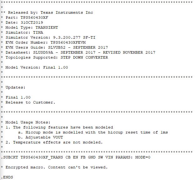 TPS560430: Request : TPS560430XF PSpice Transient Model for TINA-TI - Power management forum ...