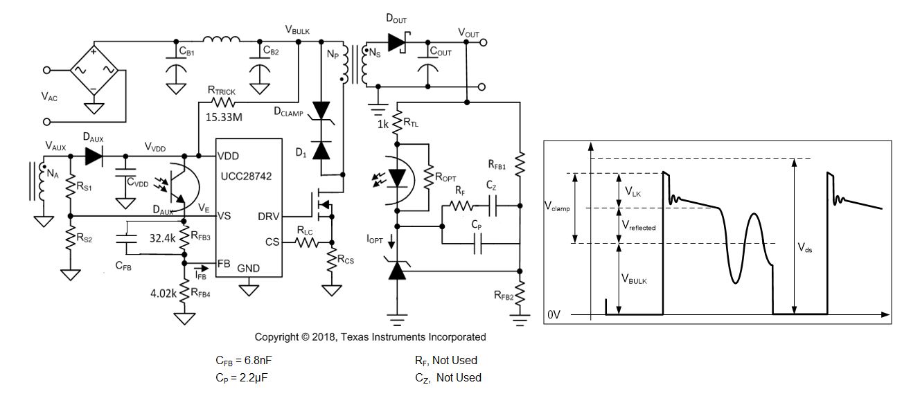 WEBENCH® Tools/UCC28742: UCC28742 High voltage DC to low voltage DC isolated output - Power ...