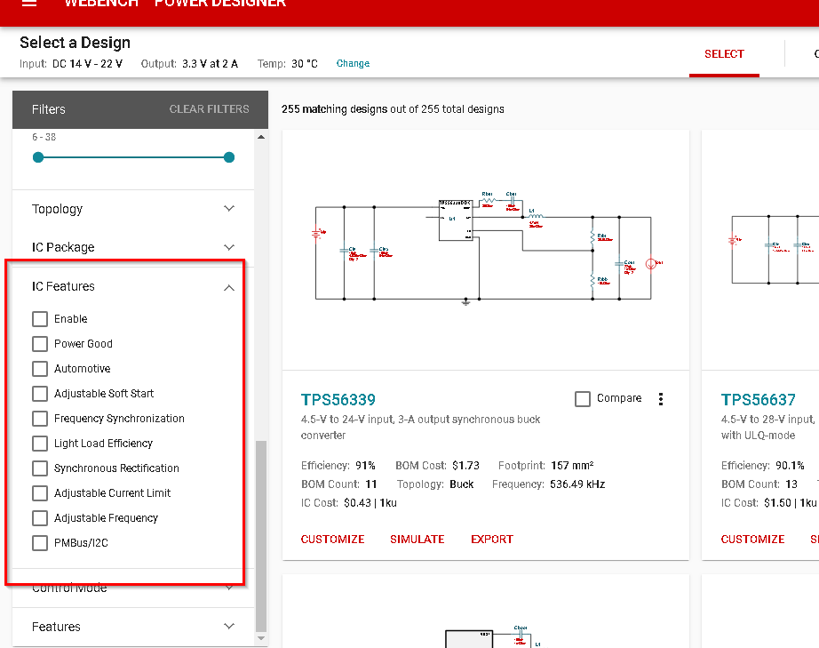 WEBENCH® Tools: How to get a parts information compatible with PFM/PWM(DC/DC converter ...